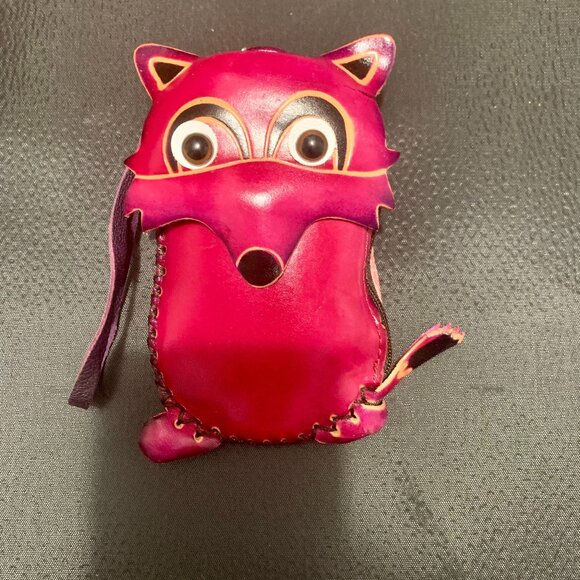 Handmade | Bags | Handmade Pink Leather Fox Coin Purse Cute Animal ...